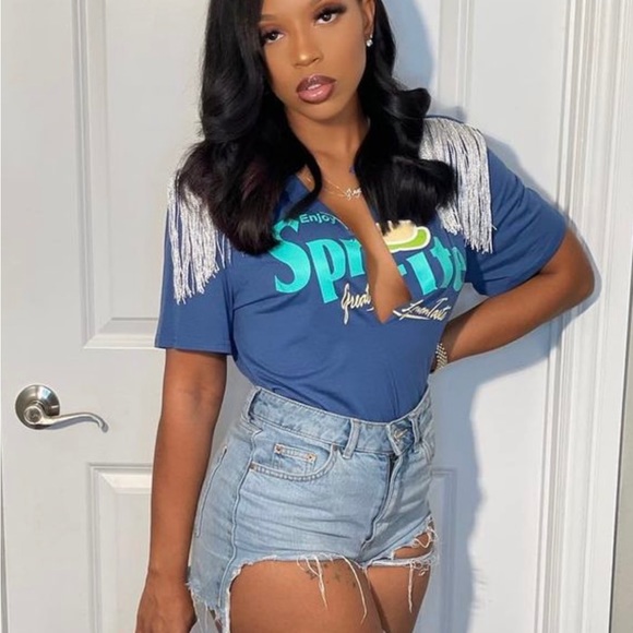 Dream Closet | Tops | Sprite Embellished Graphic Fringe Tassel Top ...